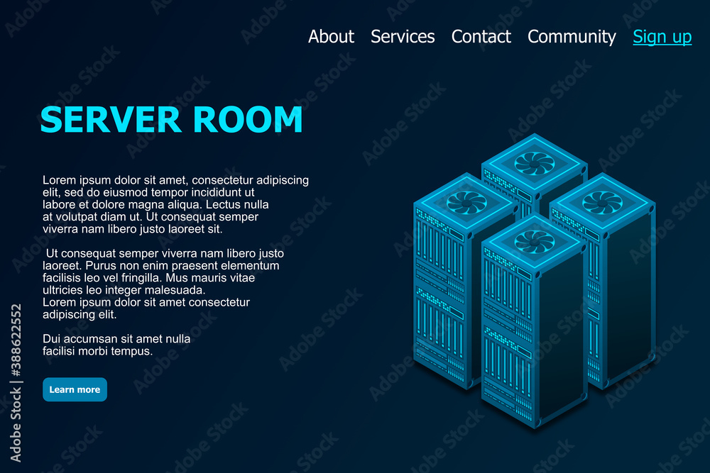 Datacenter isometric vector illustration. Abstract hosting server or ...