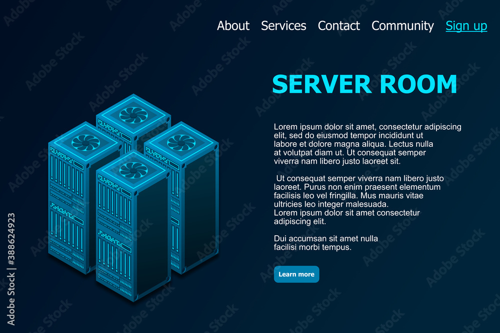 Datacenter isometric vector illustration. Abstract hosting server or ...