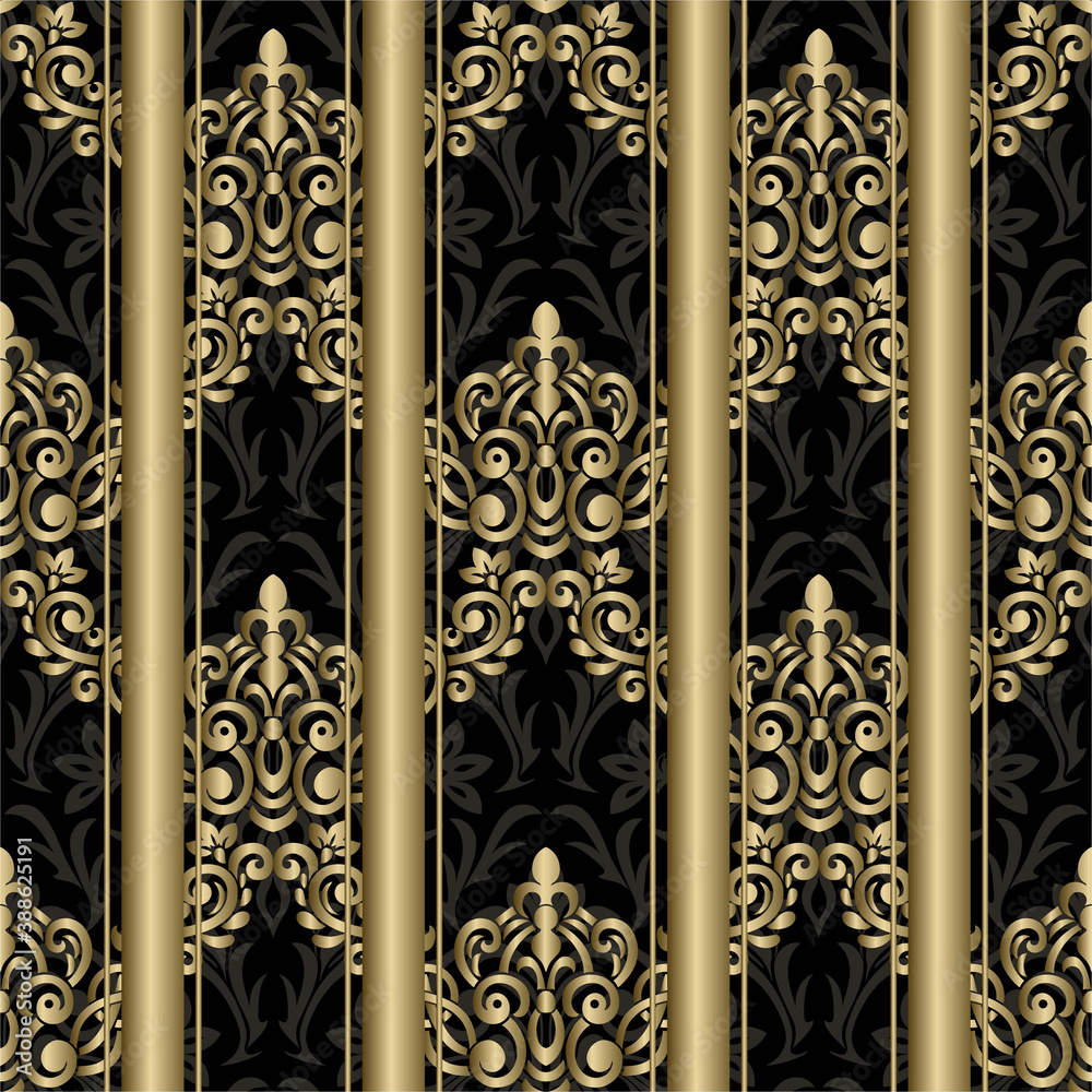 Black and gold digital paper. Seamless damask pattern for background or ...