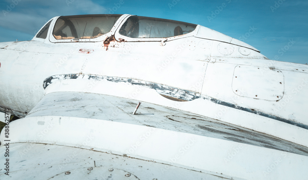 Old plane fuselage. Plane wreck at the aviation museum. Destroyed ...