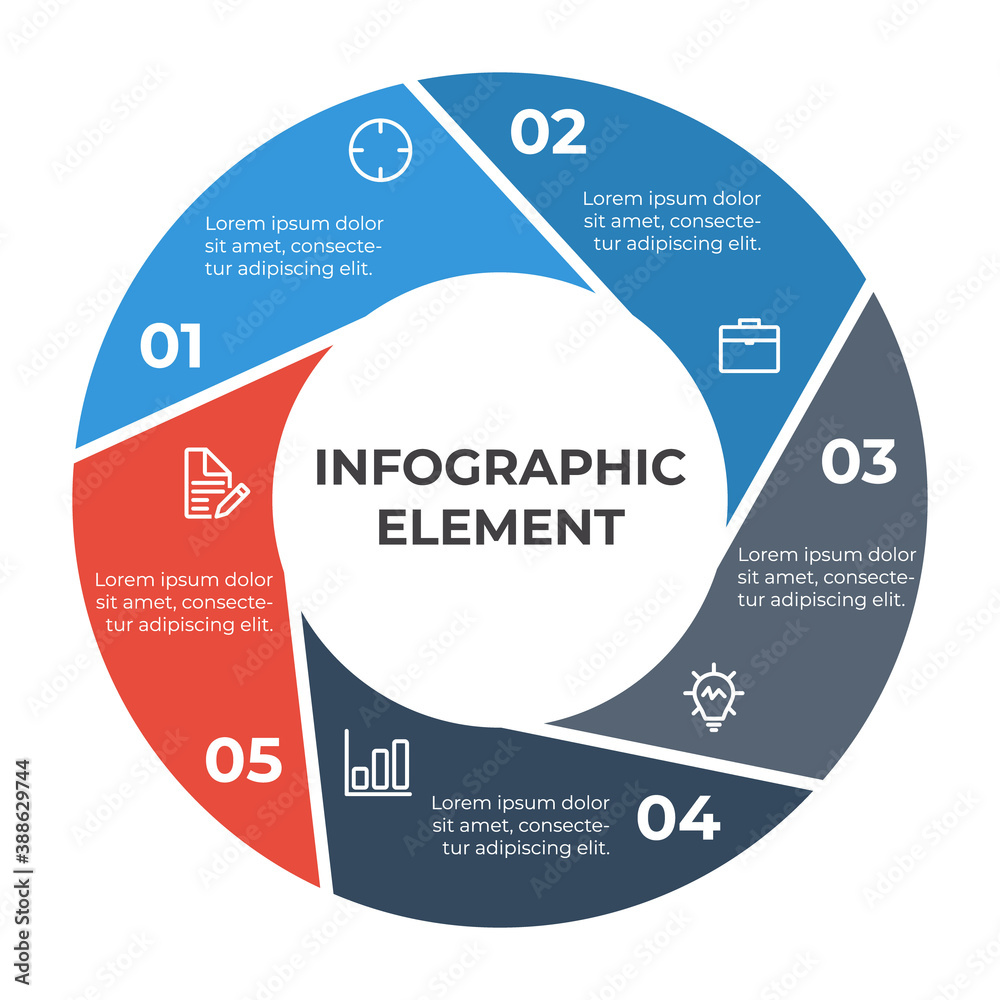 circle infographic element vector with 5 options, steps, list, parts ...