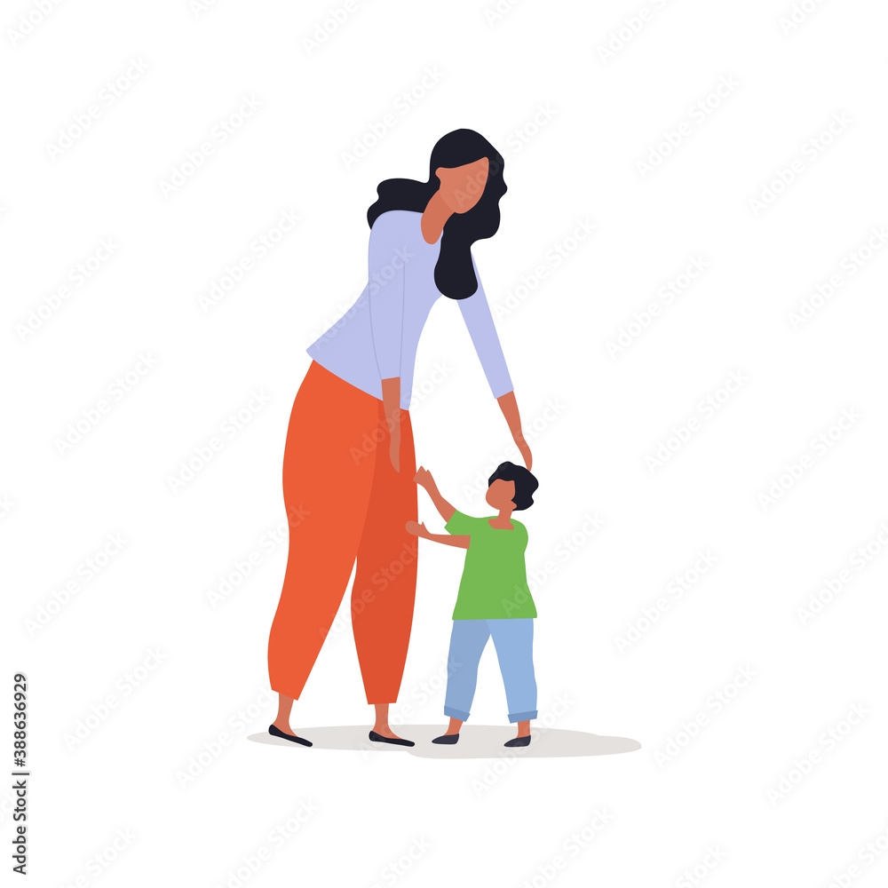 Mother with little child. Cartoon colorful characters. Concept of ...
