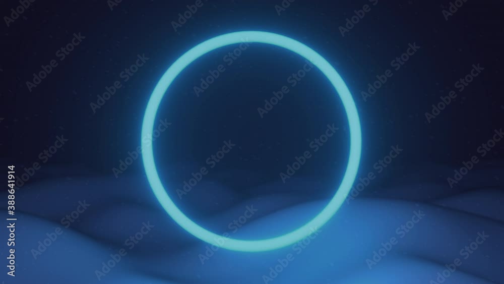 4K Neon round frame. Night snow background. Loopable animation. Xmas ...