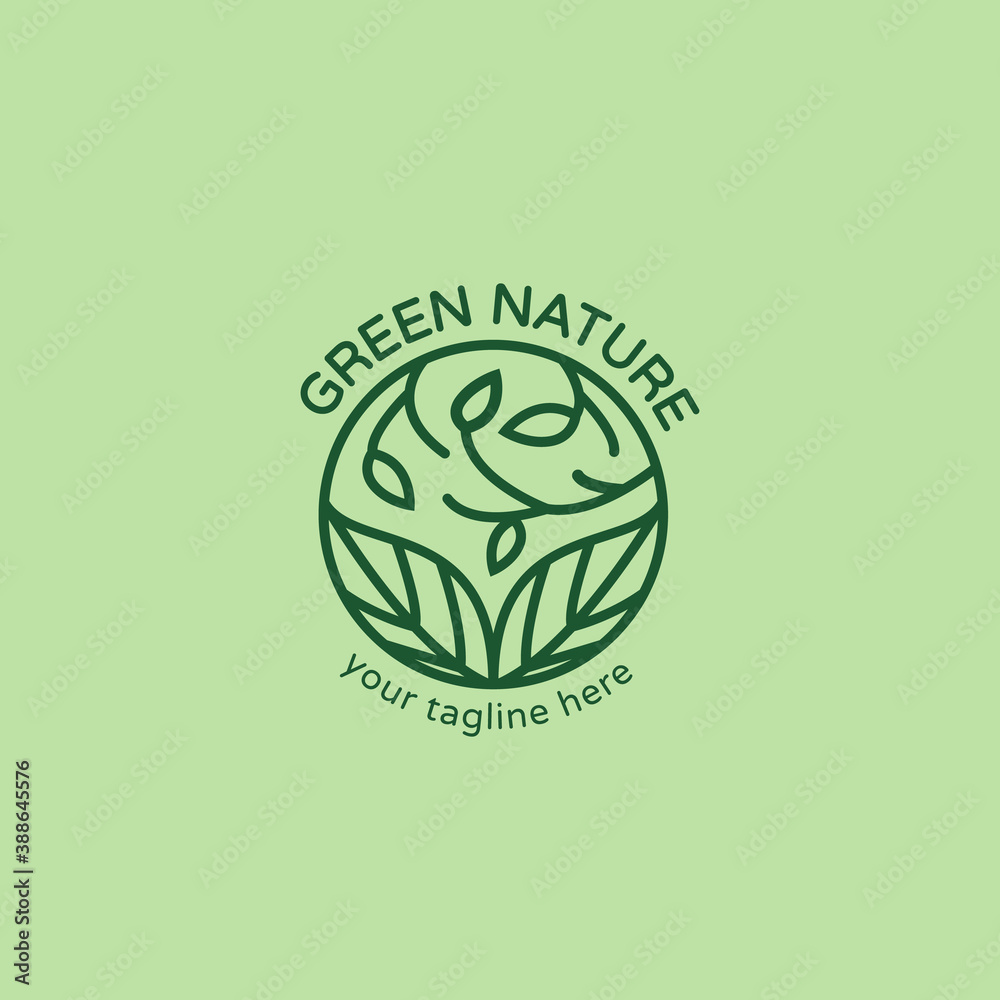 Green nature logo icon in circle round shape with leaf leaves in ...