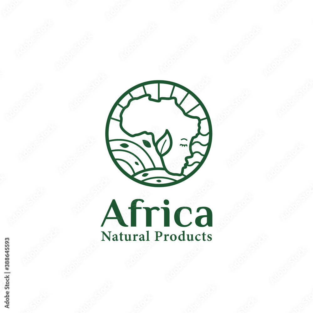 Africa natural products logo icon badge symbol with green leaf, ocean ...