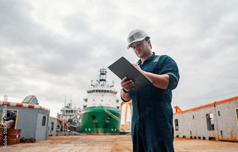 Marine Deck Officer or Chief mate on deck of offshore vessel or ship ...