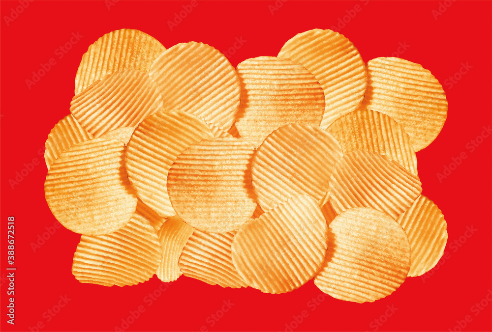 Potato Chips Wafers, close up with clipping path, Potato slices turning ...