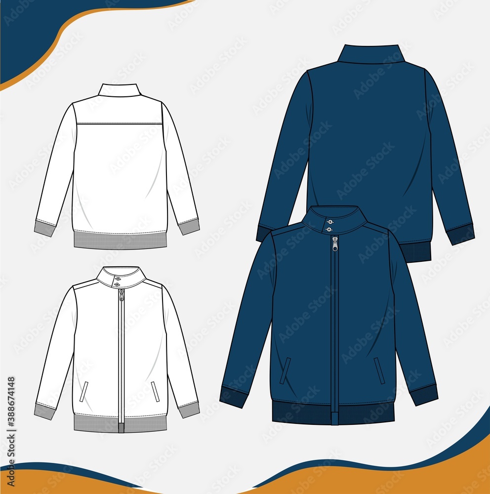 jacket fashion flat sketch template. jacket front and back view. Stock ...