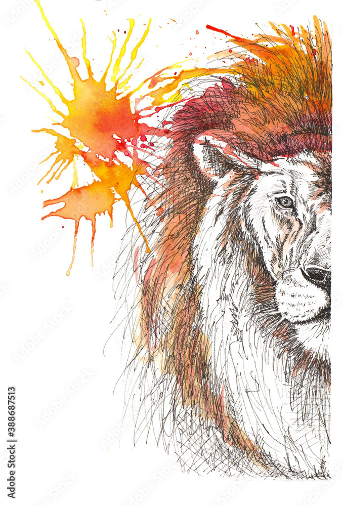 Watercolor hand painted picture leon. Splash element decor design ...