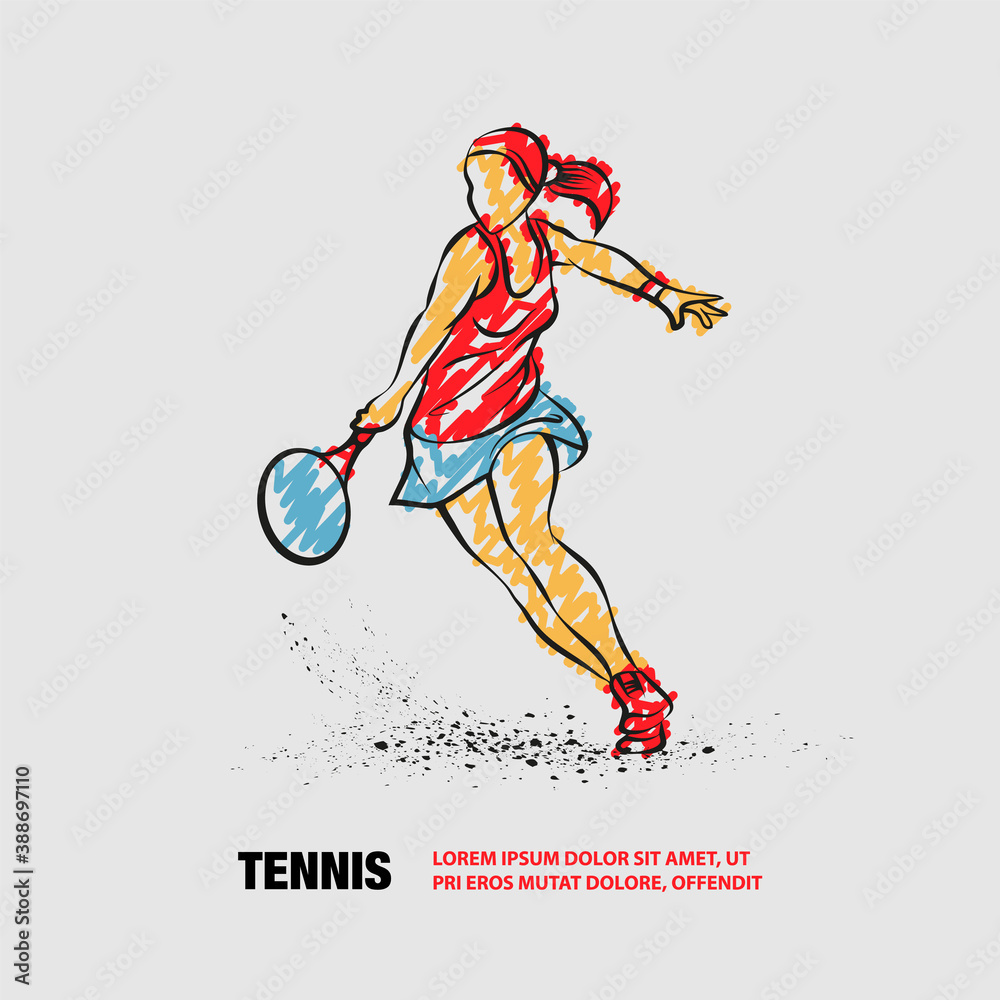 Professional woman tennis player illustration. Vector outline of tennis ...
