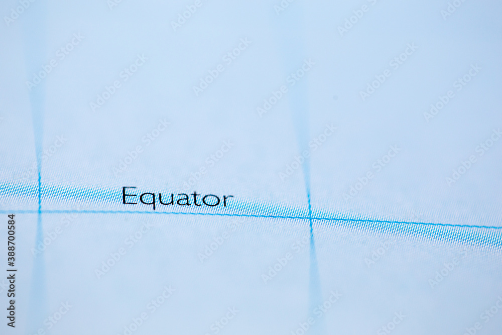Shallow depth of field focus on geographical map location of Equator ...