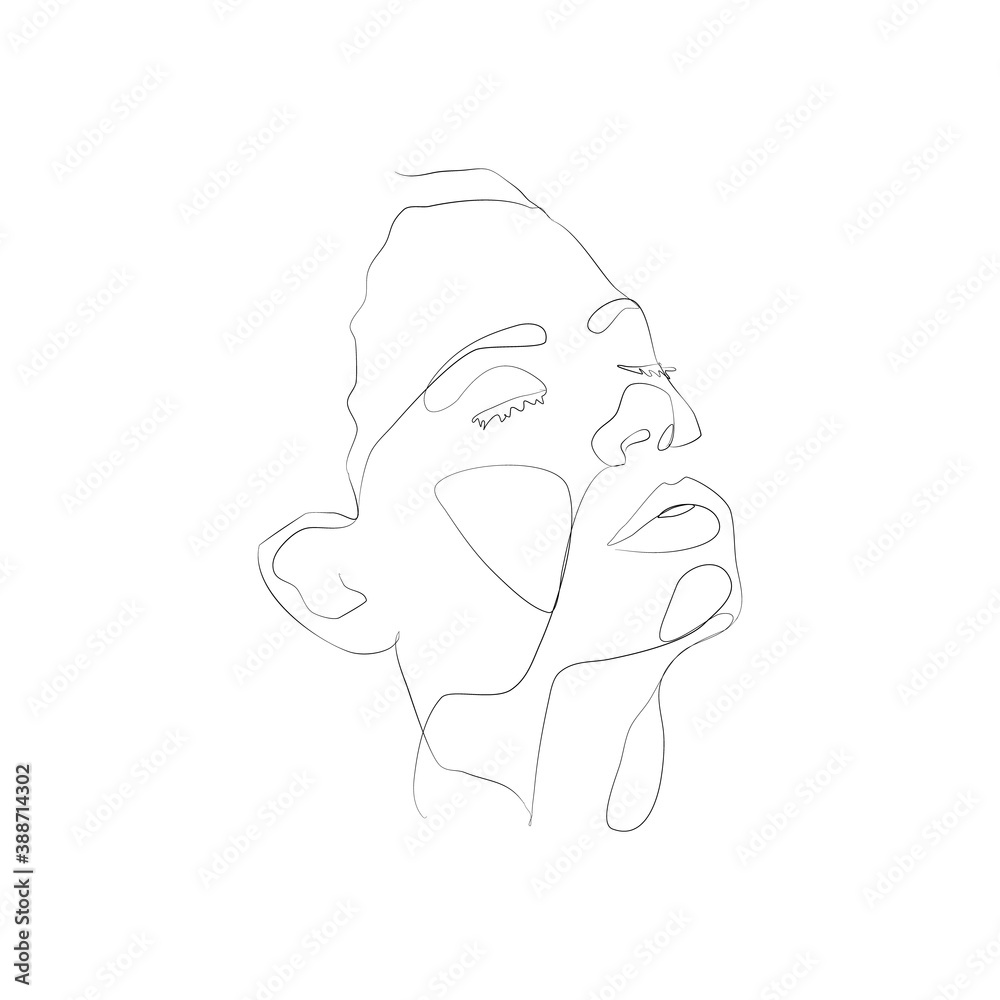 SINGLE-LINE DRAWING OF A FEMALE FACE 1. This hand-drawn, continuous ...