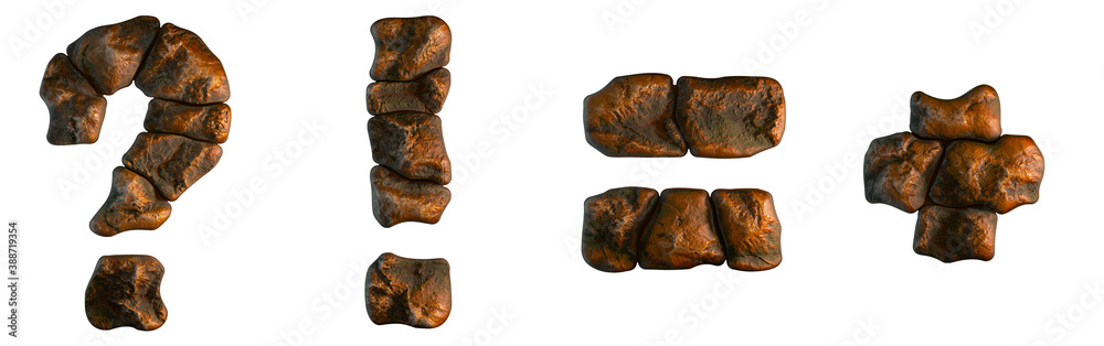 Set of rocky symbols question mark, exclamation mark, equals plus. Font ...