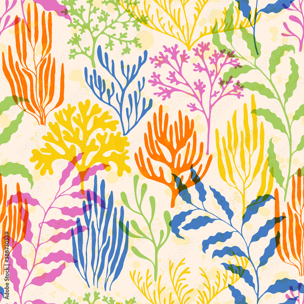 Ocean corals seamless pattern., Ocean depth undersea bottom coral reef ...