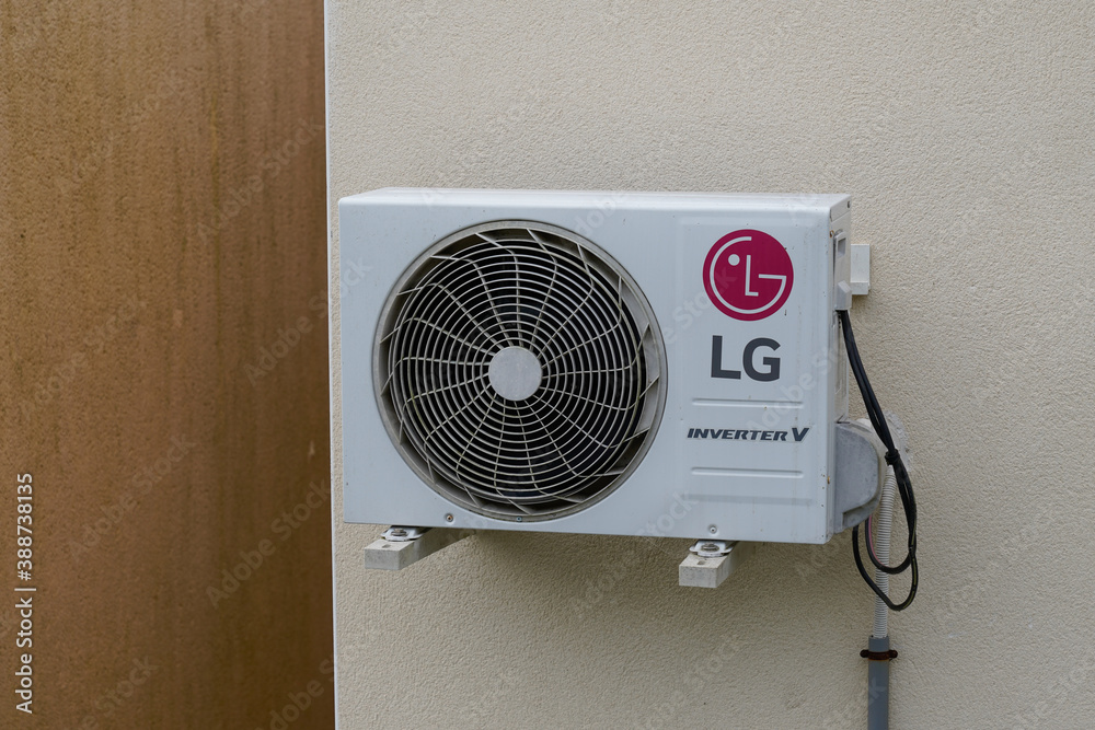 LG air conditioner logo and sign on equipment conditioning outside the ...
