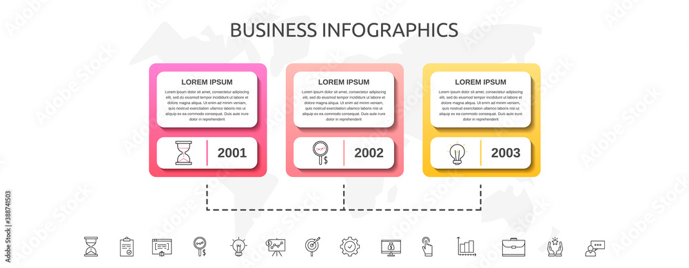 Vector Infographic rectangles with 3 steps. Square template can be used ...