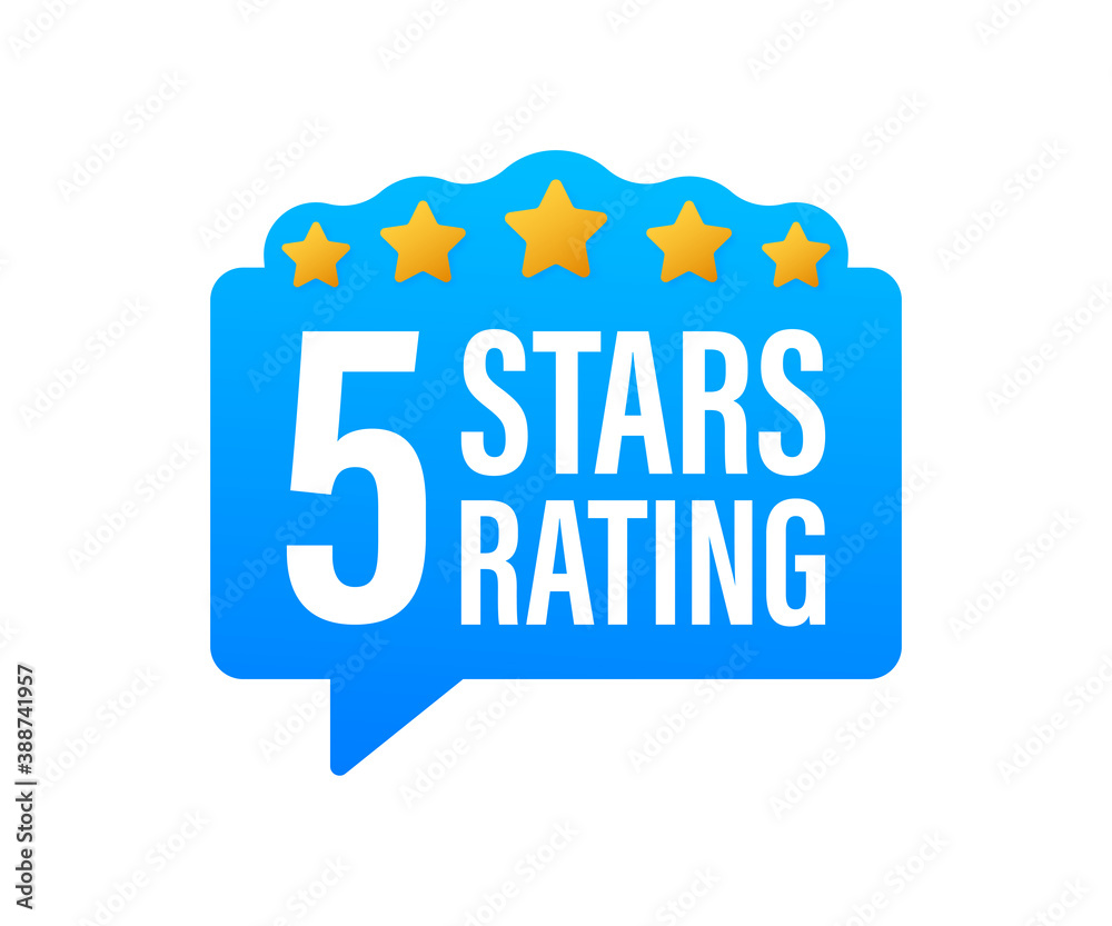5 star rating. Badge with icons on white background. Vector ...