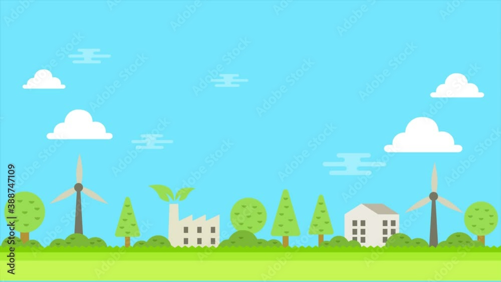 Cartoon 4k green energy animation. Wind energy animation with windmill ...