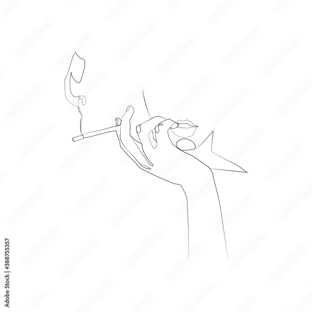 SINGLE-LINE DRAWING OF A HAND (6). This hand-drawn, continuous, line ...