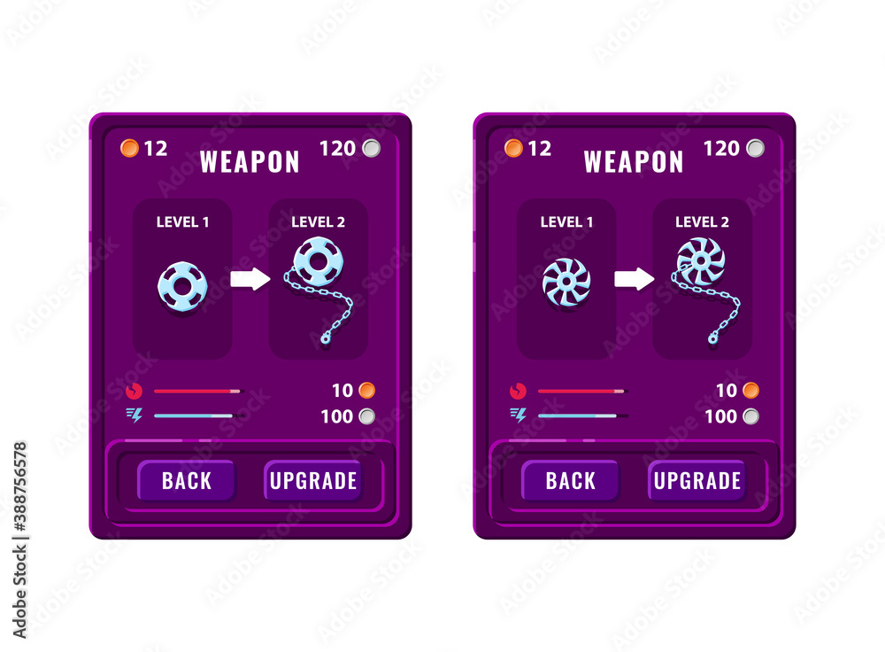 Set of gui board pop up interface weapon upgrade for game ui asset ...