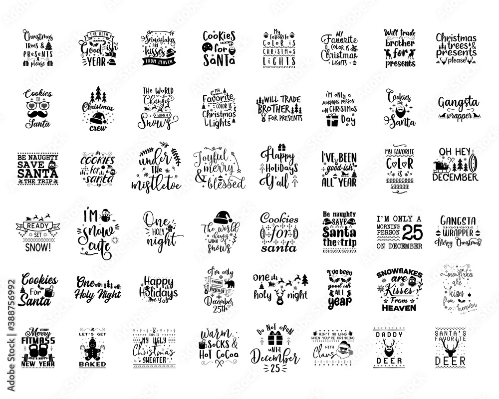 Christmas calligraphy set. Silhouette typography quotes designs for ...