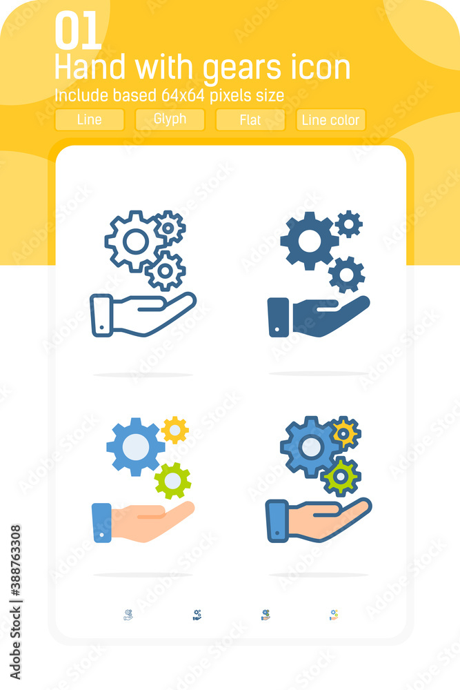Hand with gears premiun icon with multiple style isolated on white ...