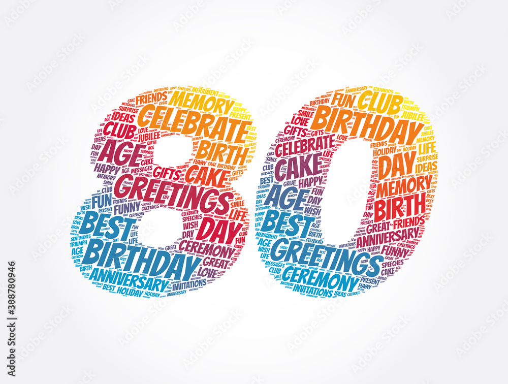 Happy 80th birthday word cloud, holiday concept background Stock Vector ...