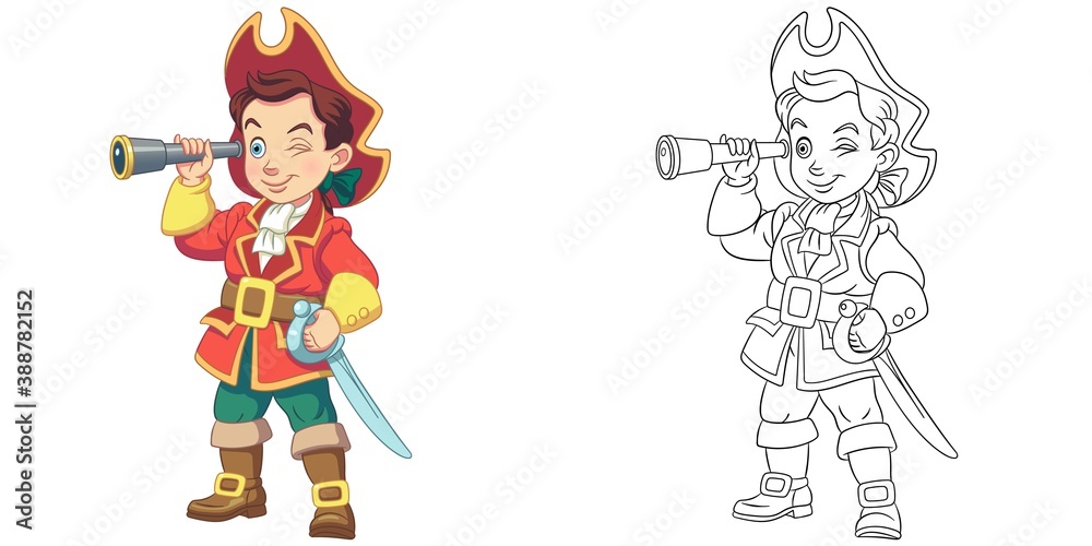 Coloring page with pirate. Line art drawing for kids activity coloring ...