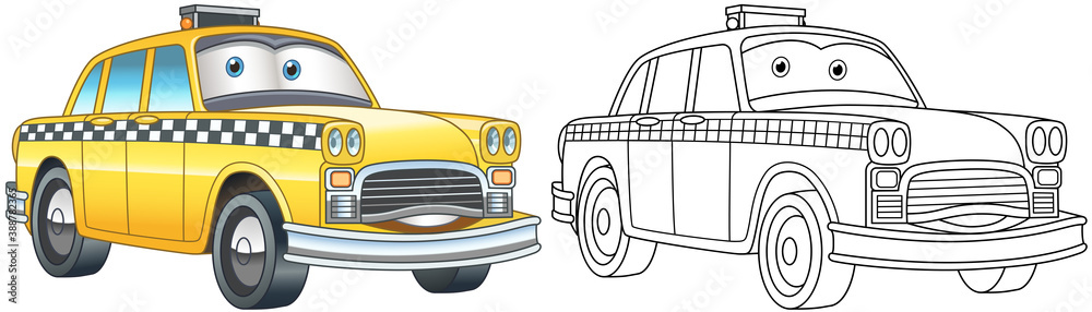 Coloring page with taxi car. Line art drawing for kids activity ...