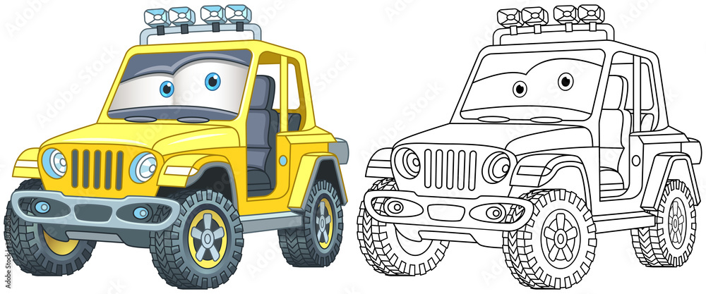 Coloring page with cars. Line art drawing for kids activity coloring ...