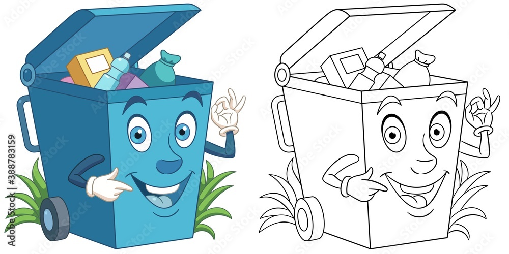 Coloring page with trash can. Line art drawing for kids activity ...