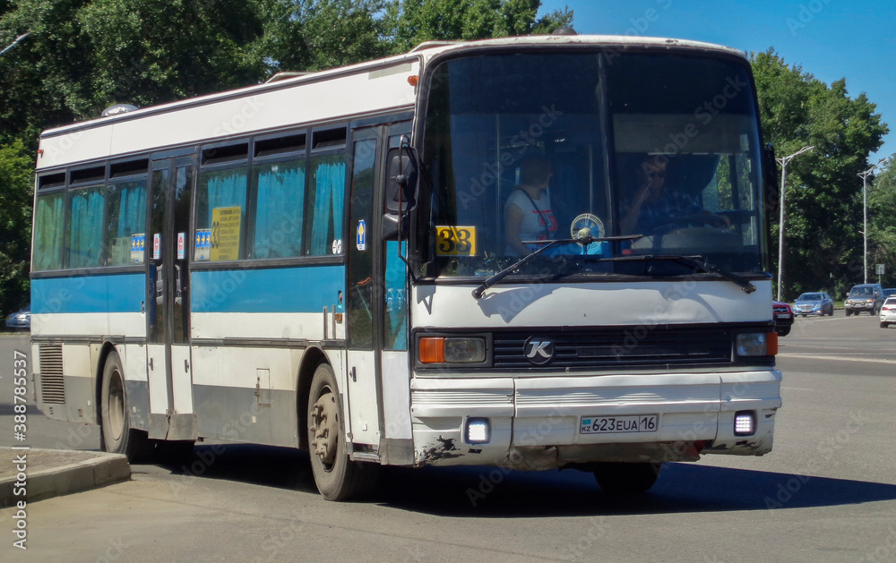 Kazakhstan, Ust-Kamenogorsk, june 22, 2020: Setra S215. Old bus on one ...