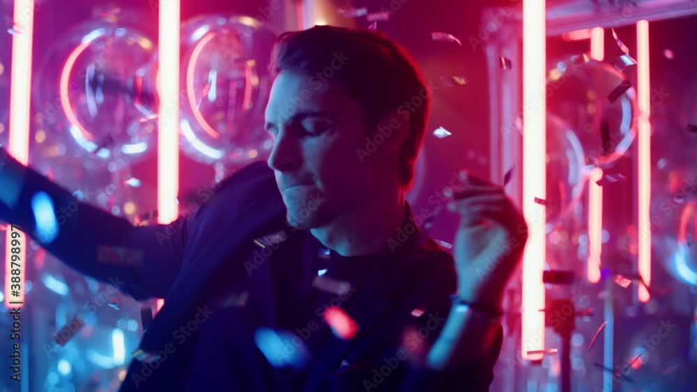 Sexy Guy Making Body Movements On Neon Background Man Dancing In Nightclub Stock Video Adobe