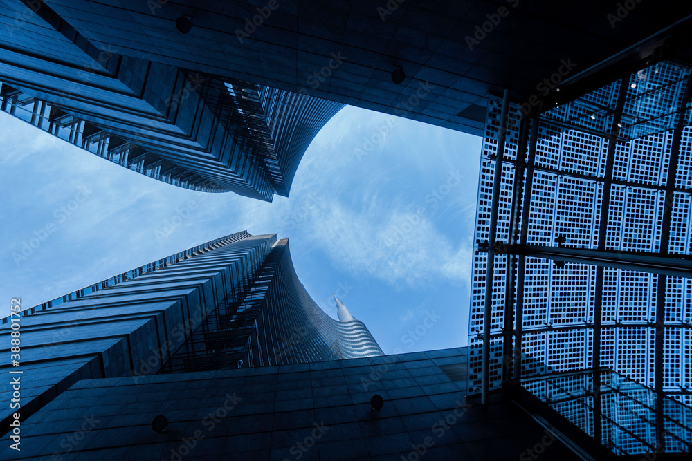 modern business buildings with crystals blue sky reflections curved ...