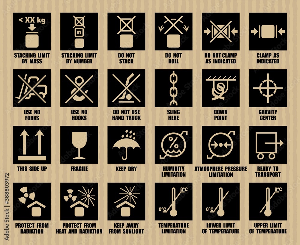 Full vector set of ISO transportation symbols for industrial package ...