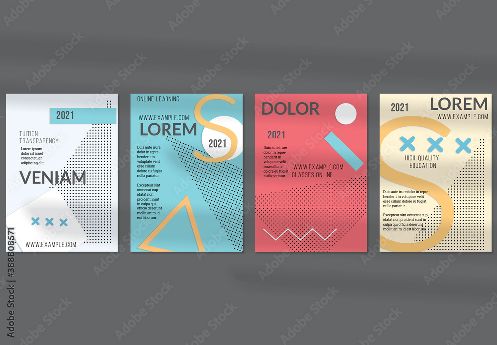 Flyer Layout with Paper Cut Layered Simple Geometric Shapes Stock ...