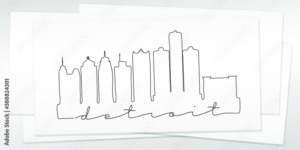 Detroit, MI, USA Doodle Skyline Hand Drawn. City One Line Art ...