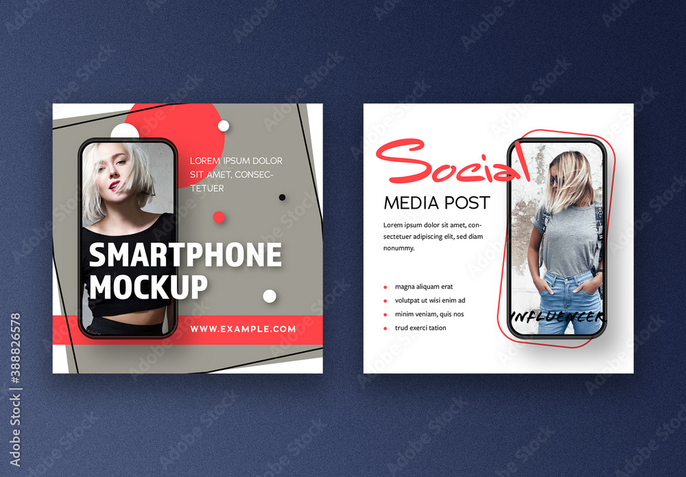 Square Social Media Post Layouts with Smartphone Mockup Stock Template ...