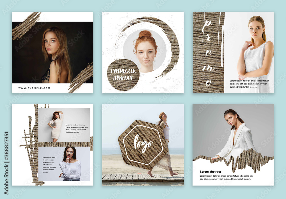 Twine Texture Social Media Post Layouts Stock Template | Adobe Stock