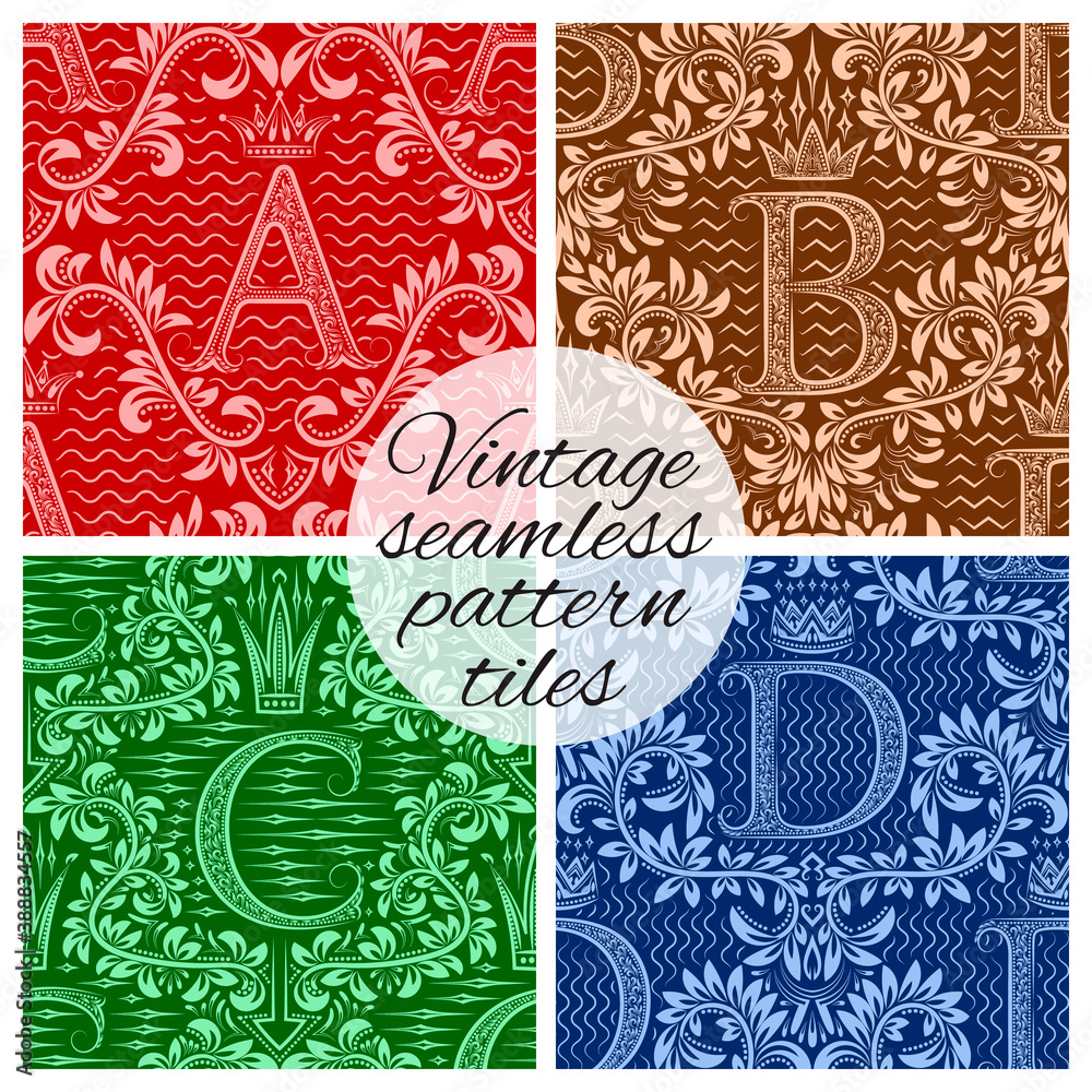 Tiles of vintage seamless patterns for wallpaper design. Set of ...