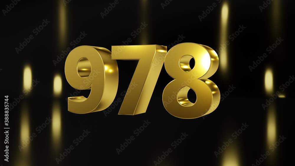 Number 978 in gold on black and gold background, isolated number 3d ...
