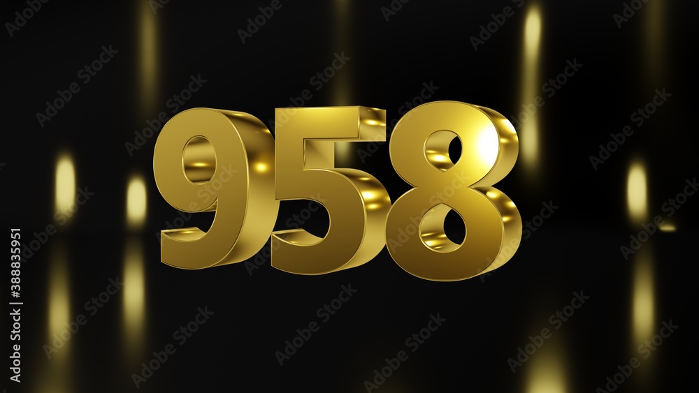 Number 958 in gold on black and gold background, isolated number 3d ...