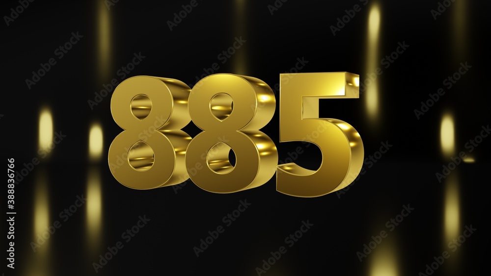 Number 885 in gold on black and gold background, isolated number 3d ...