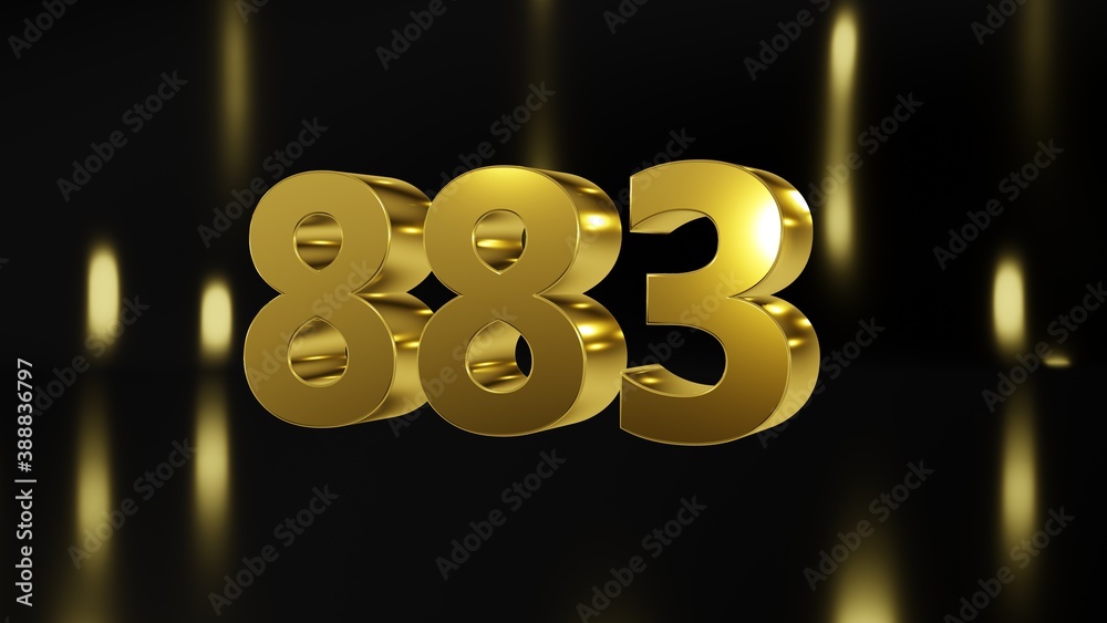 Number 883 in gold on black and gold background, isolated number 3d ...