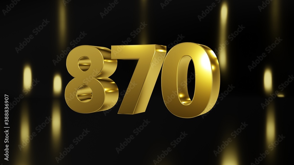 Number 870 in gold on black and gold background, isolated number 3d ...