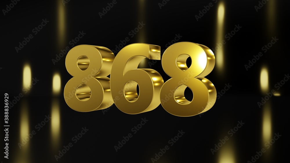 Number 868 in gold on black and gold background, isolated number 3d ...
