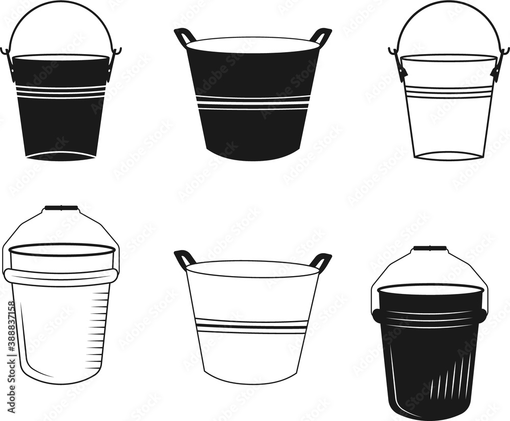 Bucket, Bucket symbol Icon design. Bucket icon set. Black vector ...