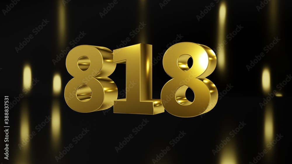 Number 818 in gold on black and gold background, isolated number 3d ...