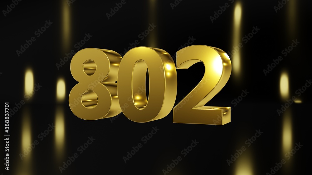 Number 802 in gold on black and gold background, isolated number 3d ...