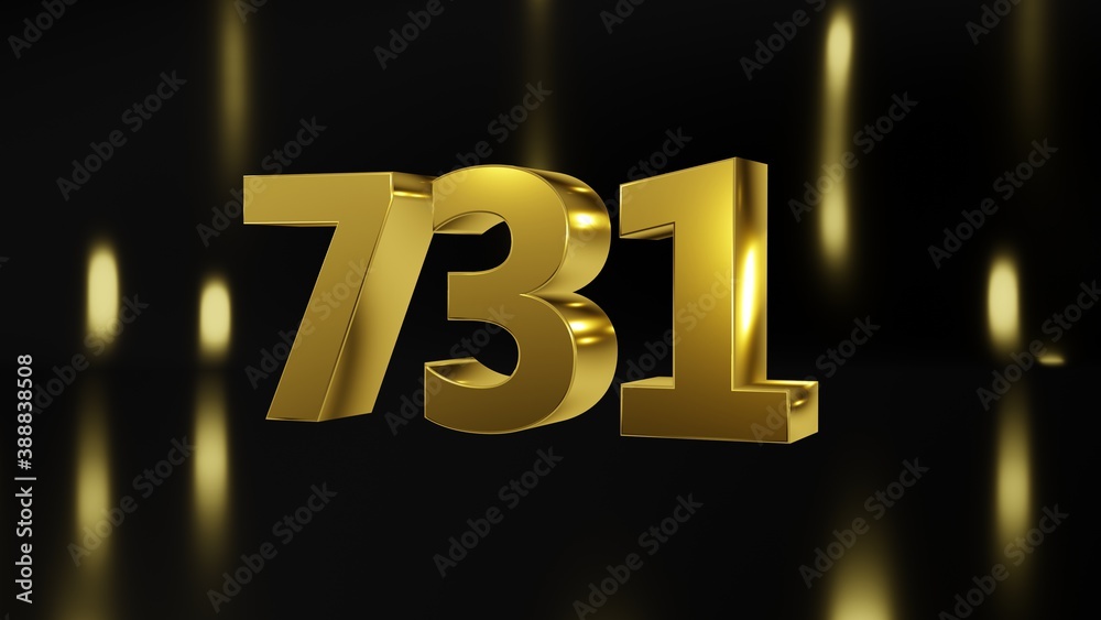Number 731 in gold on black and gold background, isolated number 3d ...